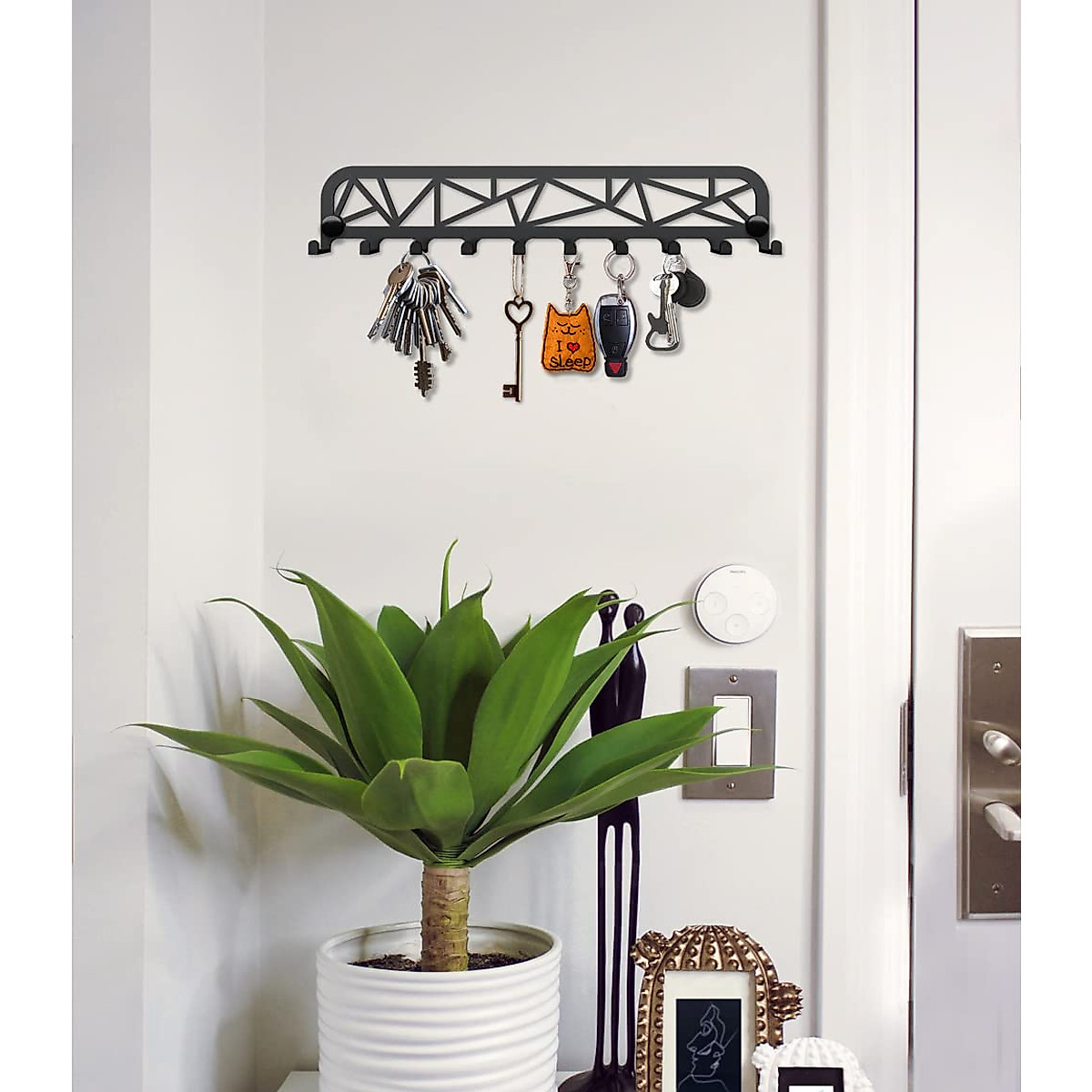 SirHoldeer Key Rack for Wall, Black Key Holder for Wall Decorative, Metal Wall Decor for Office, Hallway, Entryway, Key Hooks Hanging Keys, Small Key Hanger for Wall, Farmhouse Sweet Home Sign