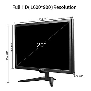 Thinlerain 20" PC Monitor 16:9 1600x900 Kitchen Monitor, LED Monitor Build in Speaker, 5Ms, 60 Hz, VESA Mountable, with VGA HDMI AV BNC USB, for FireStick, Computer, Laptop