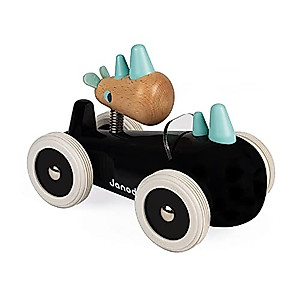 Janod Spirit Wood Car Push Toy - Rony Rhino - Ages 18 Months+ - J04492