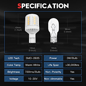 VEHICODE 921 922 912 906 LED Bulb Soft Warm White 12V 579 904 916 918 RV Interior Dome Light Replacement for Camper Trailer Marine Boat T15 Wedge T5 T10 Outdoor Landscape Lamp (4 Pack)