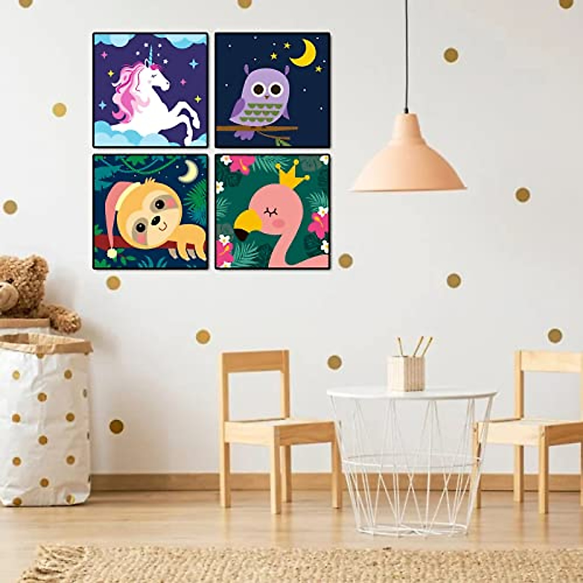 CarlonLin 4 Pack Paint by Number for Kids Framed Canvas, Paint by Numbers for Kids Ages 4-8-12, DIY Paint by Numbers Kits Beginner, DIY Acrylic Oil Painting for Home Wall Decor (8x8inch)