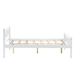 Prohon Full Size Platform Bed Frame with Vertical Openwork Design Headboard & Footboard, Wooden Slat Support with Large Underbed Storage Space, Simple Style Bedframe for Kids, Teen, Adults, White