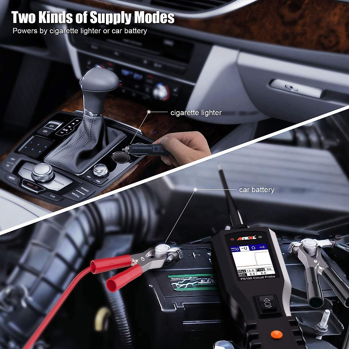 ANCEL PB100 Automotive 12/24V Power Circuit Tester Probe with ANCEL BA301 6V 12V Battery Load Tester Car Cranking Charging System Test Tool