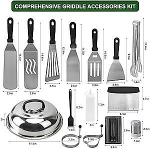 CEWOR 19pcs Flat Top Grill Accessories, Griddle Accessories Kit for Blackstone and Camp Chef, Professional Grilling Accessories, Grill Spatula Set with Enlarged Spatulas, Basting Cover for BBQ