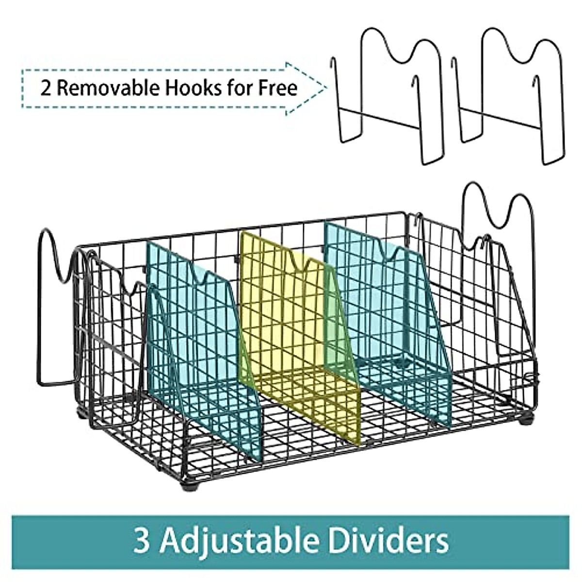 Multifunction Food Container Lid Organizer Basket,Adjustable 3 Dividers Container Organizer Lid Organizer,Lid Organizer for Plastic Lids Compatible with Lid and Containers for Cabinets,Pantry,Black