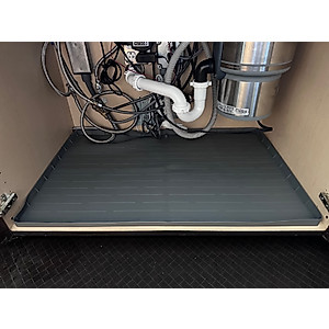 34" x 22" Under Sink Mat, Silicone Under The Sink Mat for Kitchen Waterproof, Under Sink Drip Tray with Drain Hole for Cabinet Protector, Hold Up to 3 Gallons Liquid