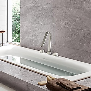 POP SANITARYWARE Roman Tub Faucet Brushed Nickel 2 Handle Deck Mounted Bathtub Faucet with Waterfall Spout for High Flow Rate, Include Valve and Trim Kit