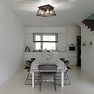 FadimiKoo Flush Mount Ceiling Light Fixtures for Kitchen Hallway, 4-Light Close to Ceiling Lighting, Industrial Farmhouse Square Cage Ceiling Lamp for Dining Room, Living Room, Bulb Not Included