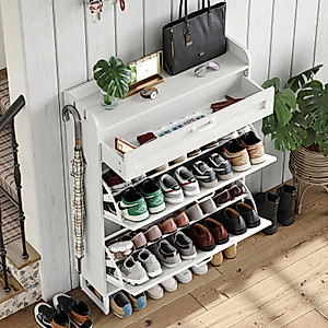 Furniouse Shoe Storage Cabinet with 2 Flip Drawers & 1 Drawer, Shoe Cabinet, Freestanding Shoe Cabinet Shoe Cabinet Storage with Mental Legs for Entryway, Slim Shoe Cabinet Off White