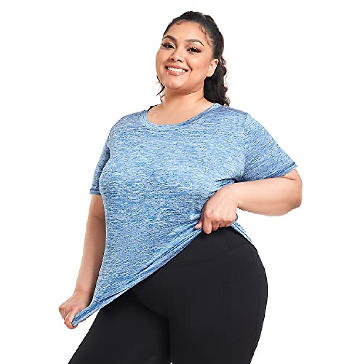 Abrooical Plus Size Womens Athletic Tops Short Sleeve Loose Fit Workout Shirts Sports Yoga Running Dry Fit Tunics Blue 3X-Large