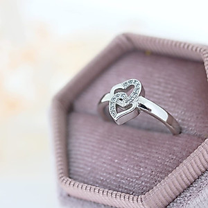 Useebest 925 Sterling Silver Double Heart Rings Love Knot Ring for Women Adorable Jewelry Gift Rings Cubic Zirconia Stackable Rings Eternity Bands Engagement Band for Women