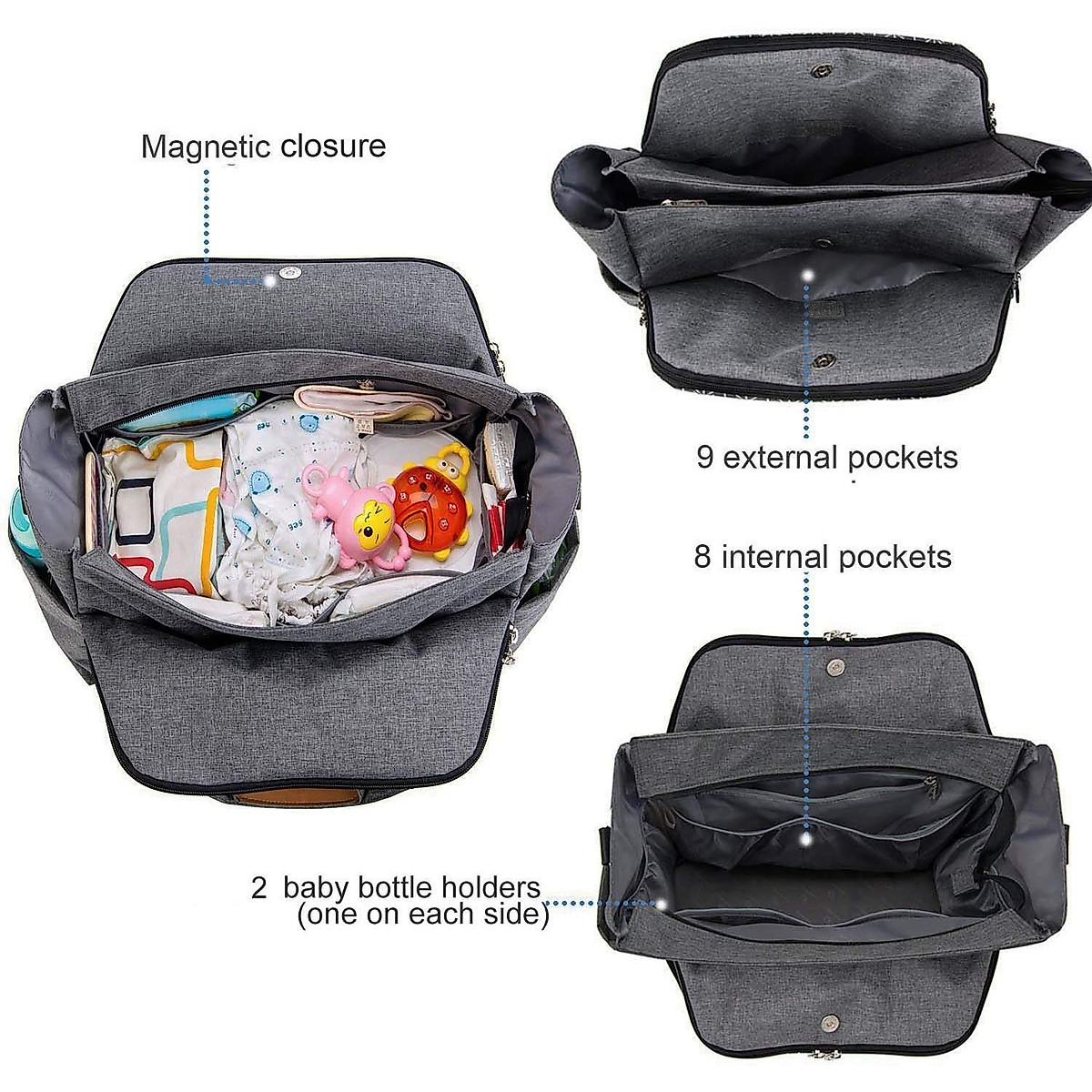 Lekebaby Diaper Bag Tote Large Mommy Bag for Hospital, Baby Bags for Mom Travel Diaper Tote Messenger Purse, Grey, Arrow Print