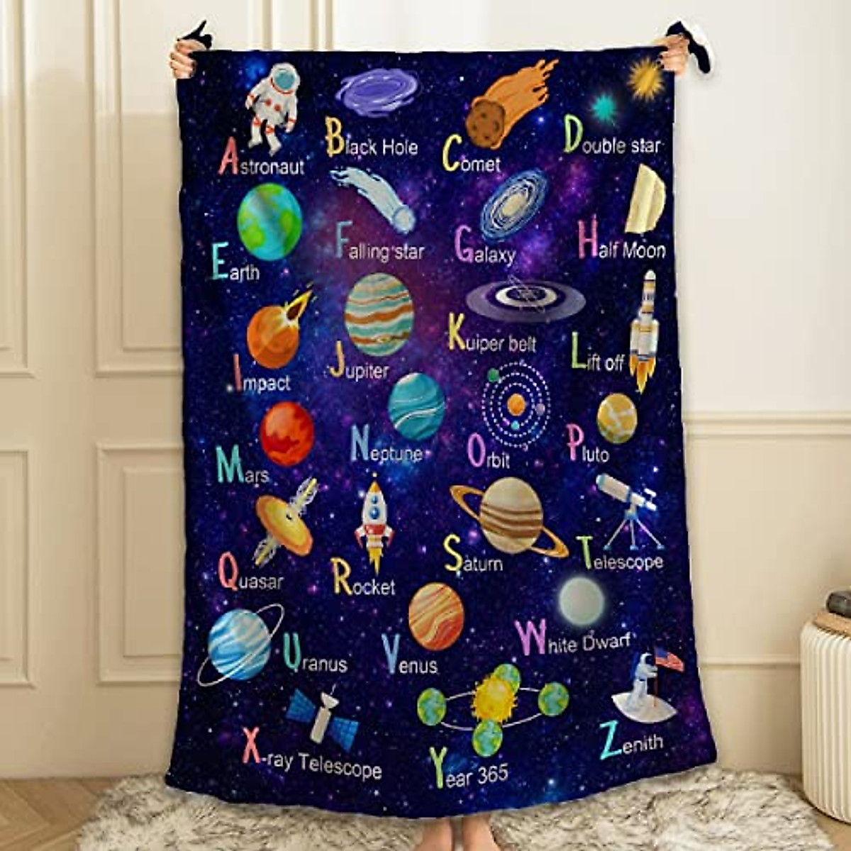 ARTBLANKET Space Alphabet Throw Blanket Fannel Fleece Super Soft Funny Blanket Travel Throw Blanket for Bed Couch Sofa 40 x 30 Inch for Baby