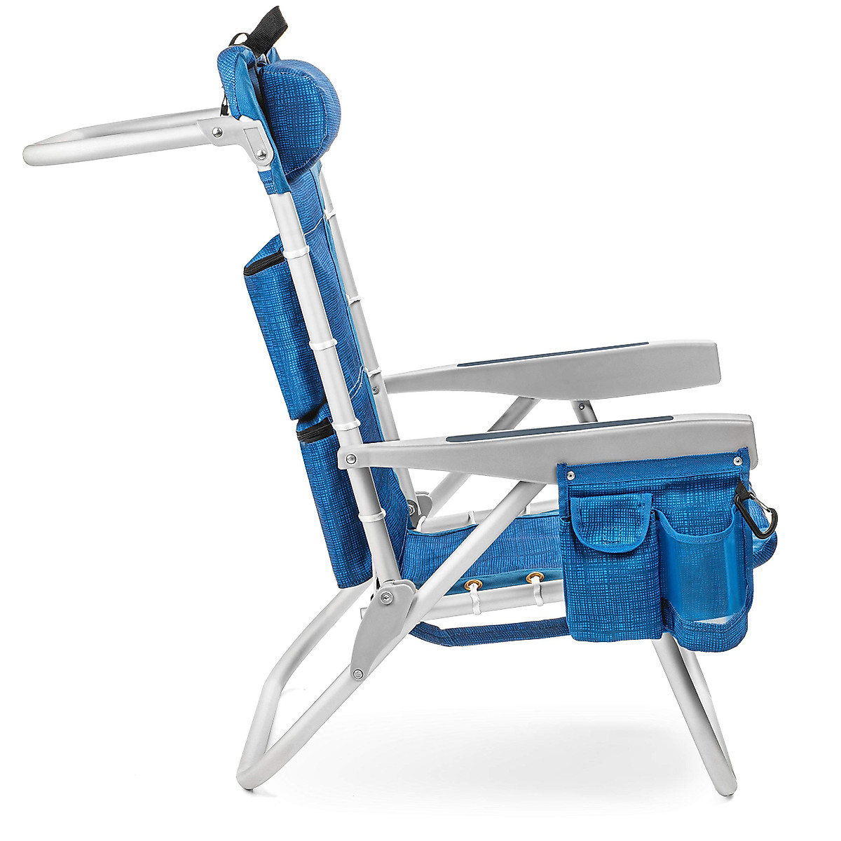 Homevative Folding Backpack Beach Chair with 5 Positions, Towel bar, Cooler Pouch, Storage Pouch, Cup Holder and Phone Holder