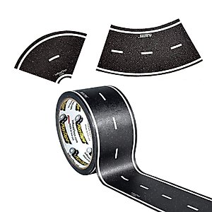 PlayTape Road Tape and Curves for Toy Cars - 1 Roll of 60 ft. x 2 in. Asphalt Road + 1 Roll of 36 Curves