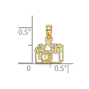 Solid 14k Yellow Gold Flat Cut-Out Camera Charm Souvenir Pendant - 7mm x 10mm
