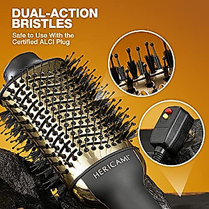 Professional Blowout Hair Dryer Brush, Pro 24K Gold One Step Hot Air Brush & Volumizer, Hair Straightener Brush and Hair Dryer Brush for Women