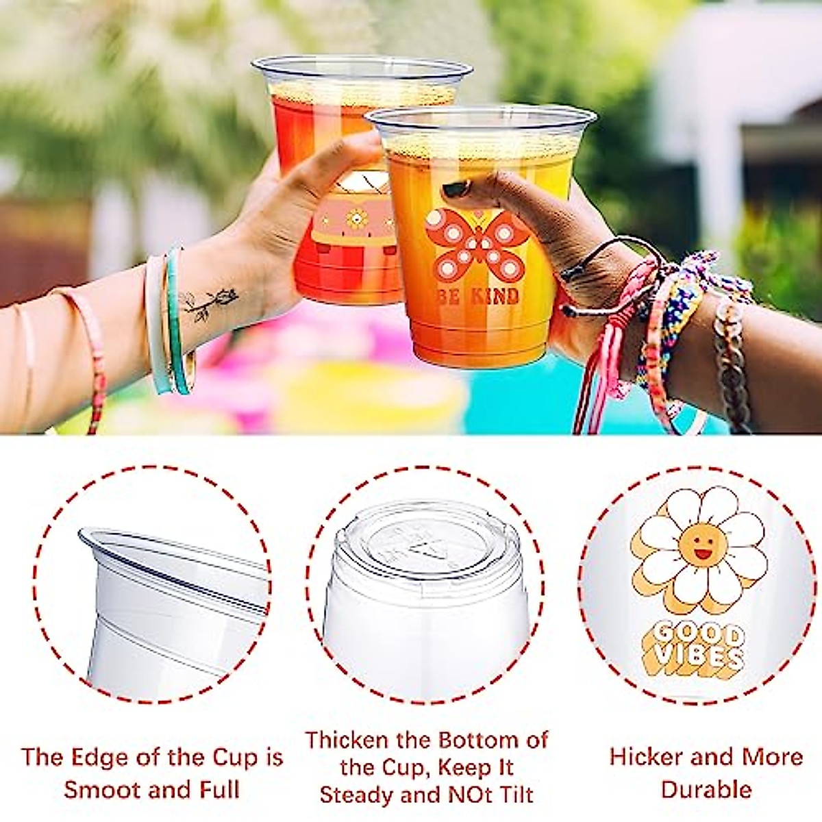 meekoo 100 Pcs 12 oz Groovy Party Disposable Plastic Cups Hippie Boho Groovy Daisy Flower Cups for Retro Birthday Wedding Thanksgiving Day Christmas Party Supplies