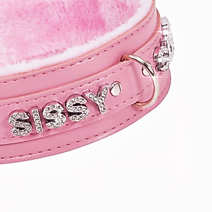 paloli Pink Choker Necklace for Women Leather Collar Fluffy Punk Leash Neck Choker Gothic Cosplay Sexy Jewelries