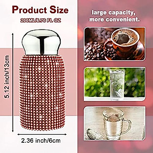200ml Cute Mini Bling Diamond Water Bottles, Stylish Rhinestone Small Stainless Steel Insulated Water Bottles, Leak-Proof Vacuum Flask Thermal Bottles for Women Girls (Red)