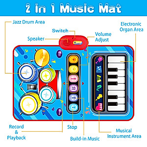 Baby Toys for 1 Year Old: Baby Musical Mat Toddler Toys Age 1-2 - 2 in 1 Piano Drum Babies Play Mat - Infant Music Toy 12-18 Months Babies Birthday Valentines Gifts for 1 2 3 Year Old Boys Girls