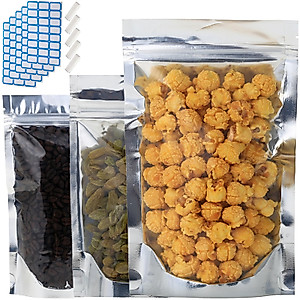 100-Pack Reclosable Large Mylar Bags for Food Storage 6.3" x 9.5" Stand Up Ziplock Pouch Bags Bulk Resealable Smell Proof Aluminum Silver Foil Bags with Clear Window Kitchen Storage Edible Packaging