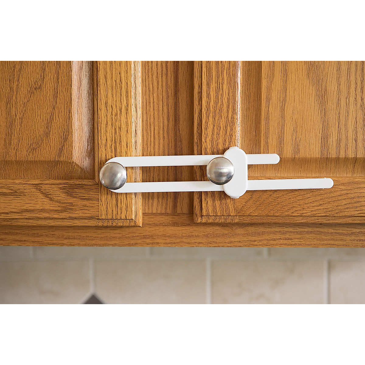 Dreambaby Slimline Slide Lock for Baby Proofing - Child Safety Cupboard Handle Locks - Suitable for Thinner Handles & Knobs - White - 2 Pack