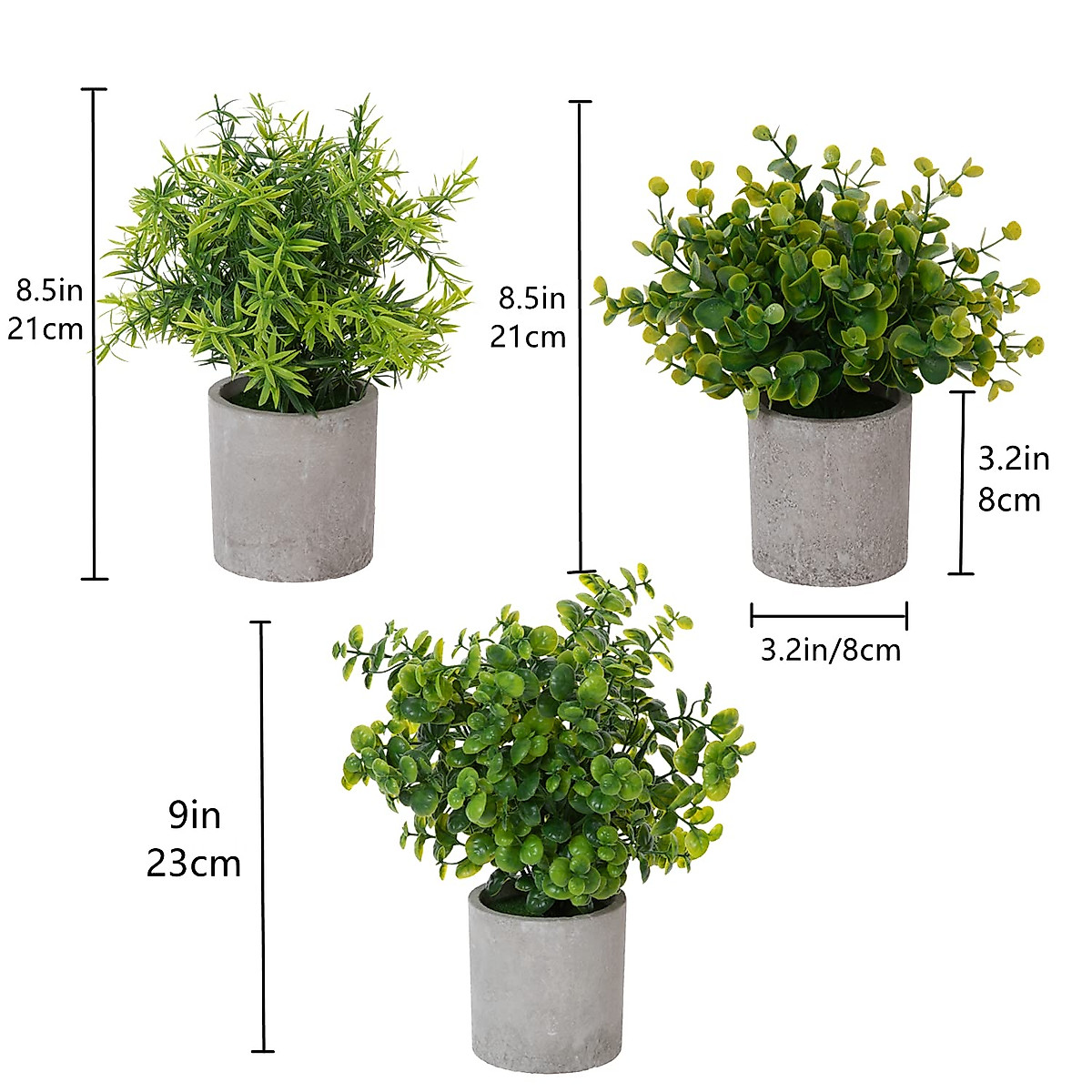 mizii 3 Pack Mini Potted Artificial Plants w/ 3 Plant Hangers,Eucalyptus Rosemary Fake Leaves Green for Indoor Home Room Shelf Kitchen Balcony Garden Wedding Decor