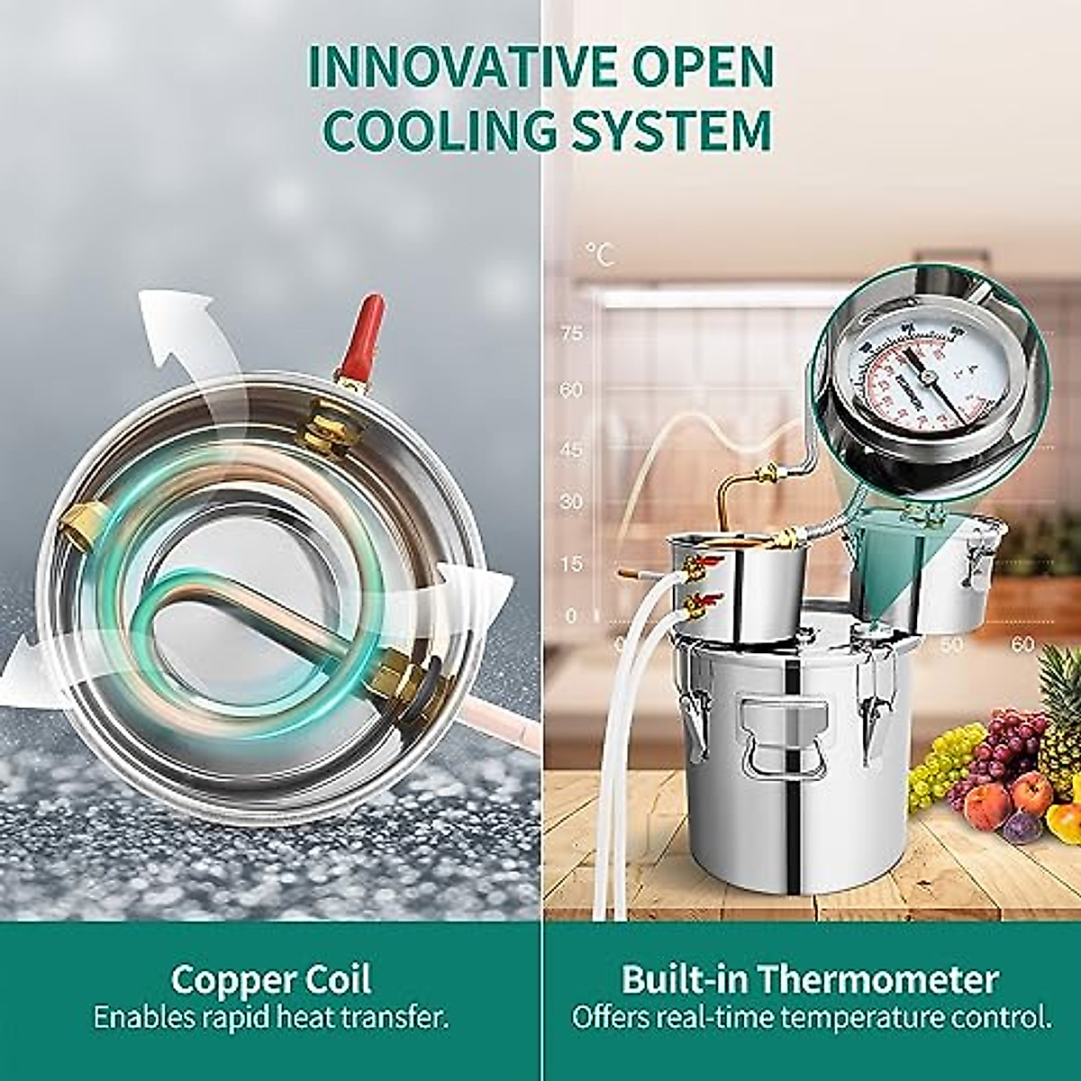 YITAHOME Alcohol Still 3 Gal / 12 L, Stainless Steel Moonshine Still with Built-in Thermometer and Fermentation Stand, DIY Home Alcohol Brewing Kit for Whiskey, Wine Making