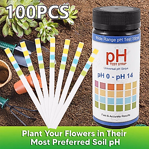 Soil Test Strips, 100 Tests PH Strips for Testing Soil, 0-14 PH Soil Tester Kit for Plants Potting Soil, Horticulture, Farm, Lawn Care