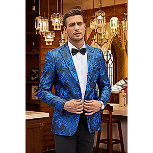 COOFANDY Men's Floral Tuxedo Jacket Rose Embroidered Suit Jacket Wedding Prom Dinner Party Blazer