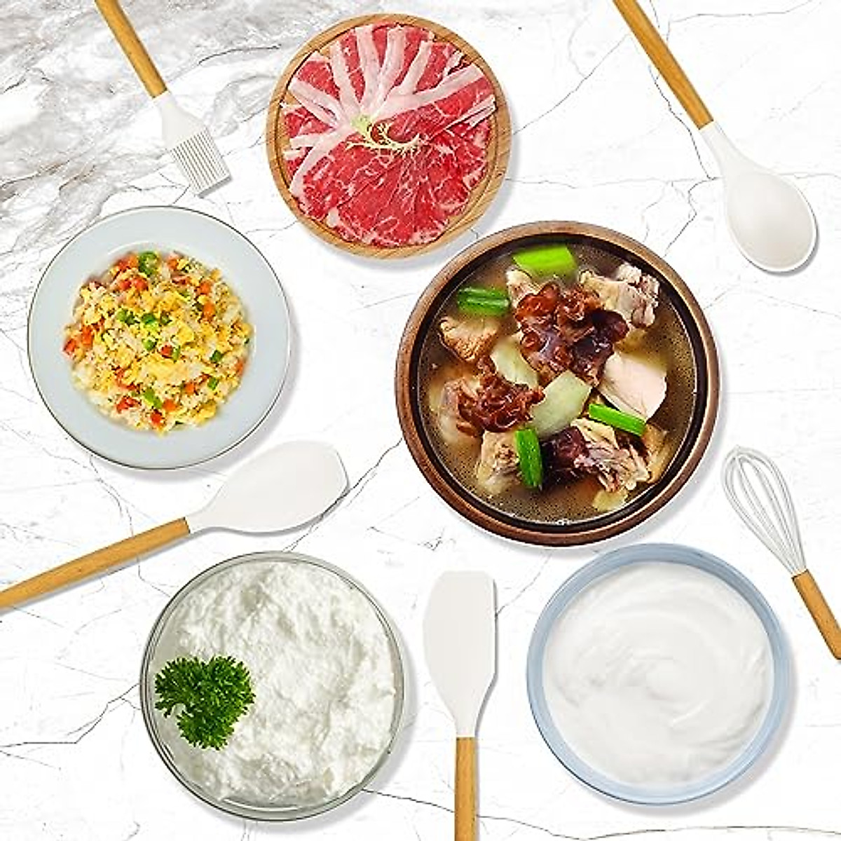 Veluebay Cooking Utensils Set, 12 Pcs Kitchen Utensils Set Silicone, Silicone Spatula For Cooking, Wooden Cooking Utensils, Silicone Utensils For Cooking, Kitchen Cooking Utensils Set (white)