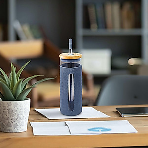 ZKA Global 24 Oz Reusable Boba Cup with Bamboo Lid | 2 Straw With Silicon Tip and Cleaning Brush | Smoothie cup glass tumbler with straw and lid bamboo | Glass Boba Cup with Sleeve
