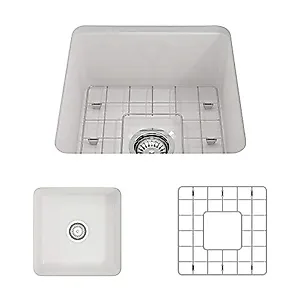 BOCCHI Sotto Dual-Mount Fireclay 18 in. Single Bowl Bar Sink with Protective Bottom Grid and Strainer in White