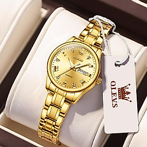 OLEVS Watch Women Gold Small Face Womens Watch Day Date Waterproof Dress Watch for Women Diamond Stainless Steel Women's Wrist Watch Dainty Casual Quartz Analog Ladies Watches Reloj para Mujer