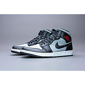 Nike Men's Air Jordan 1 Mid Shoes, Black/Gym Red-particle Grey, 9
