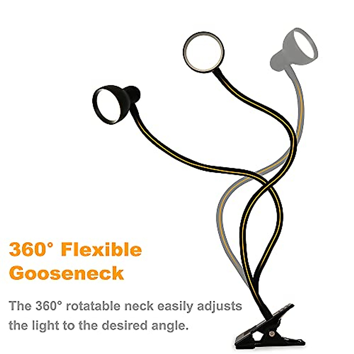 LiFMIRA Clip on Light Reading Light 3000-6500K Adjustable Colors 30 Lighting Modes Eye Caring LED Desk Lamp Clamp Flexible Gooseneck Clip Desk Lamp for Bed Headboard Computer Dorm Home Office (Black)