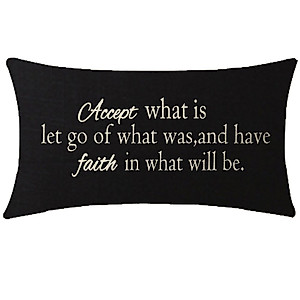 NIDITW Inspirational Quote Throw Pillow Cover 12x20 Inches Accept What is Let Go of What was and Have Faith in What Will Be Lumbar Cotton Linen Cushion Case for Sofa Home Decor
