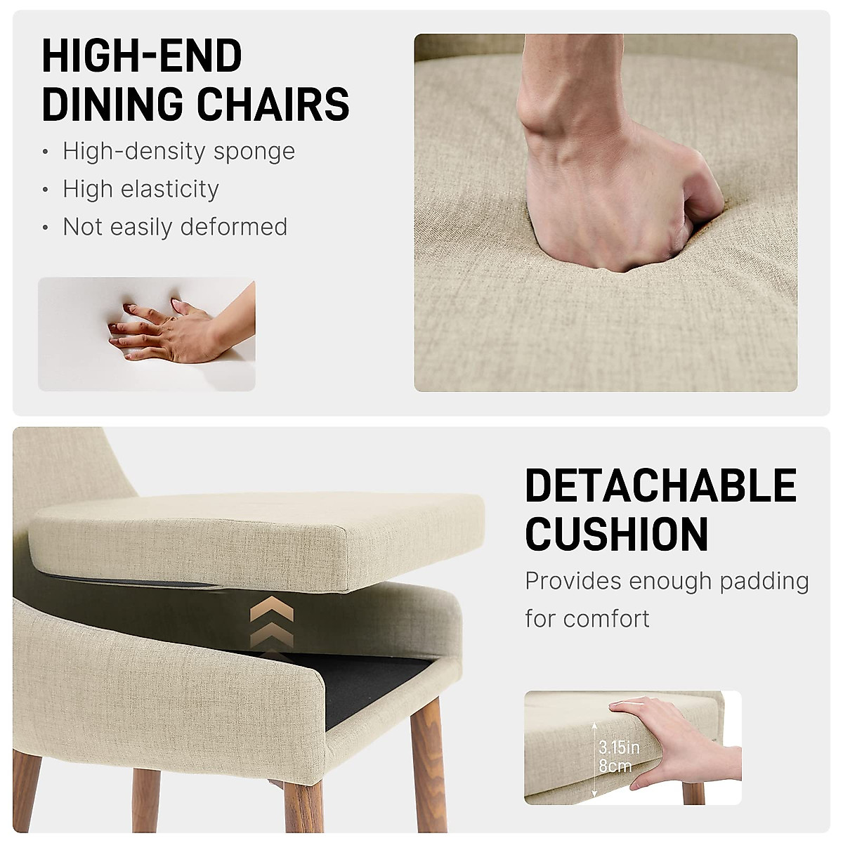 E&D FURNITURE Dining Chairs, Accent Living Room Chair Set of 6 Beige Kitchen and Dining Room Chairs with High Back 6 Pack Fabric Dining Chairs Sillas para Comedor Upholstered Dining Metal Leg Chairs