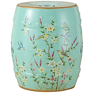 JIADIAONI Decorative Ceramic Garden Stool, Glazed Flower and Bird Shoe Changing Stool for Living Room, Balcony, Garden, Etc. (Color : Blue-Green)