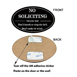 No Soliciting Signs for House, 2pack No soliciting Sign for Home- Printing on Wood, Self adhesive sticker at back, ideal for Front door, window, house,home, office. Black