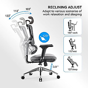SIHOO Ergonomic Office Chair - High Back Desk Chair with Lumbar Support, 3D Armrest and Adjustable Height Backrest - Thick Seat Cushion Breathable Mesh Computer Chair (Gray)