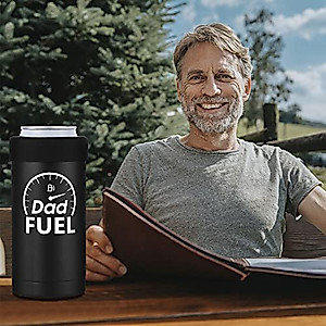 Tutmyrea Stainless Steel Insulated Can Cooler for Father's Day, Double-walled Vacuum Skinny Can Coozie for 12 Oz Tall Slim Cans, Gift for Dad (Dad Fuel-Black)