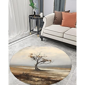 Tree Branches Fluffy Round Area Rug Carpets 4ft, Plush Shaggy Carpet Soft Circular Rugs, Non-Slip Fuzzy Accent Floor Mat for Living Room Bedroom Nursery Decor Wild Leaves Forest Abstract Painted Art