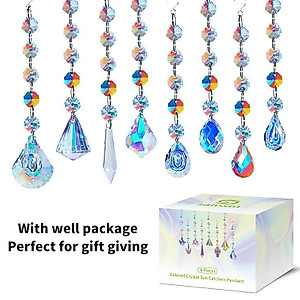Sun Catchers with Crystals, 8 Pcs Hanging Crystals Suncatchers for Windows, Sun Catchers Indoor Window Prism Suncatcher Chandelier Ornament Home Garden Christmas Decoration