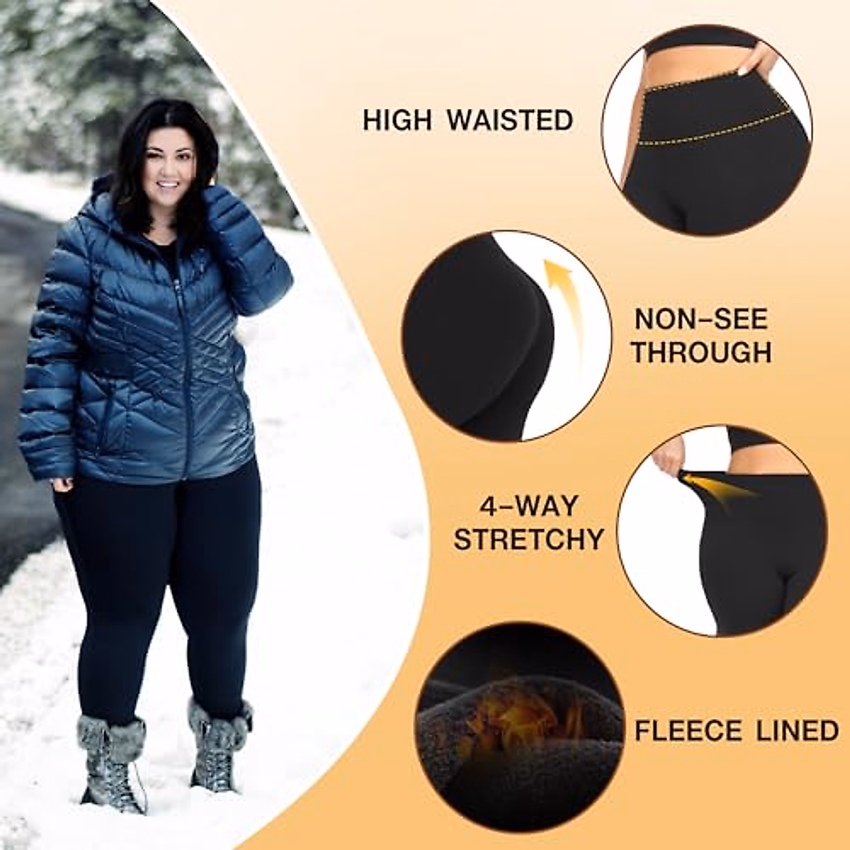 yeuG 3 Pack Women's Plus Size Fleece Lined Leggings-1X-4X High Waist Tummy Control Thermal Warm Winter Workout Yoga Pants(Black,Black,Black,4X-Large)