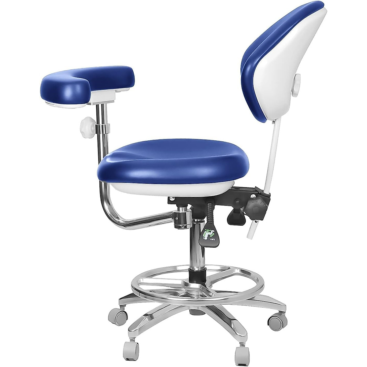 Adjustable Seat Doctor's Stool Dental Assistance Chair with Foot Control 360 Degree Rotation Armrest PU Leather QY-600M-B2