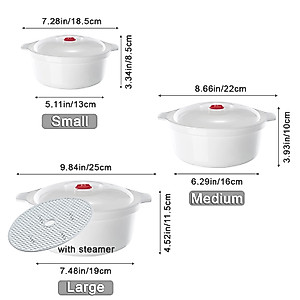 3 Piece Microwave Bowl with Lid, Heating Dish, Noodle Bowl, Storage Plate, Soup Bowl with Handle, Easy To Store, Bpa Free, Microwave Cookware Kitchen Supplies, College Dorm Essentials for Boys Girls