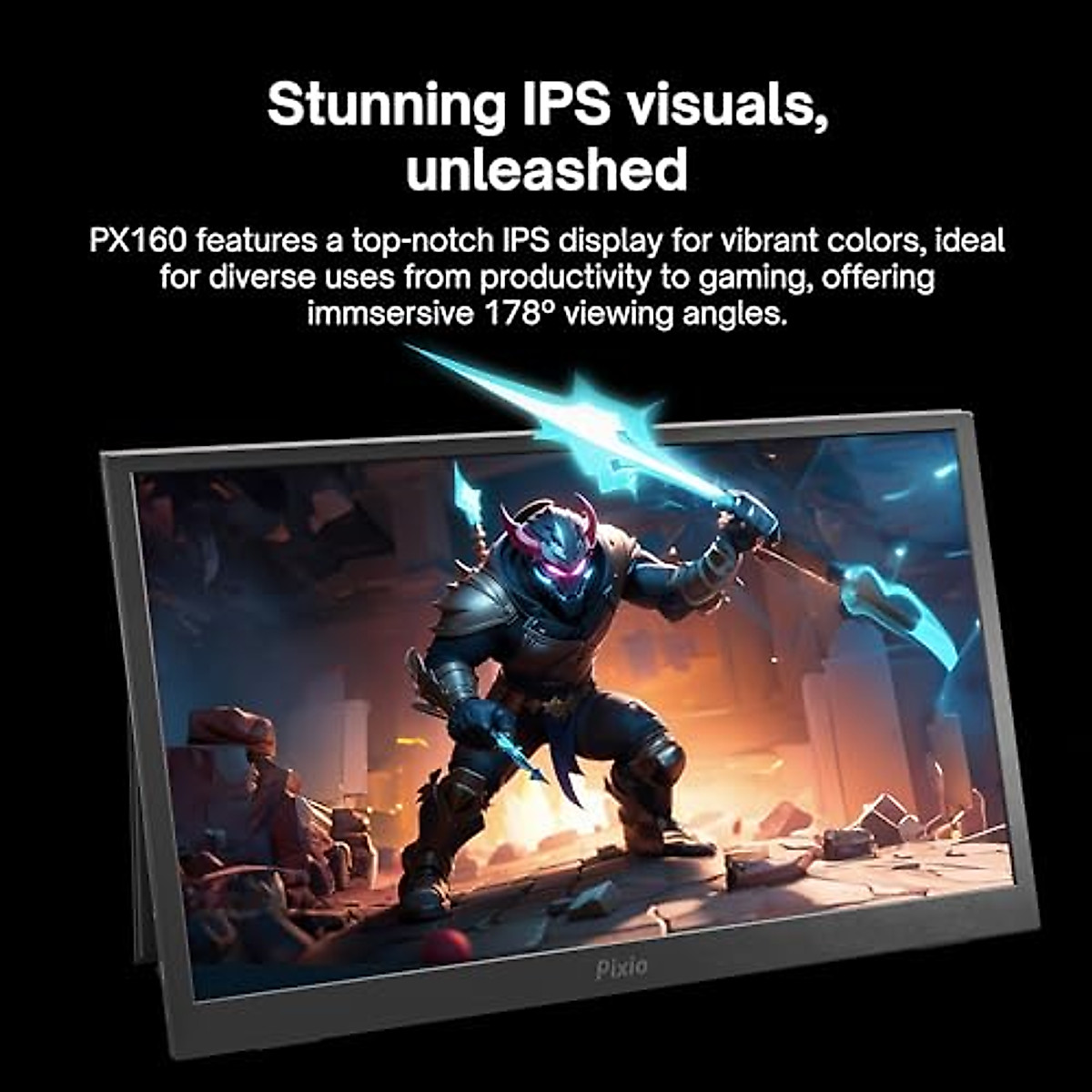 Pixio PX160 Portable Monitor 15.6 inch 60Hz Refresh Rate FHD 1080p Resolution IPS Panel HDR Screen Cover Stand USB-C HDMI Display for Laptop, PC, Console, Phone
