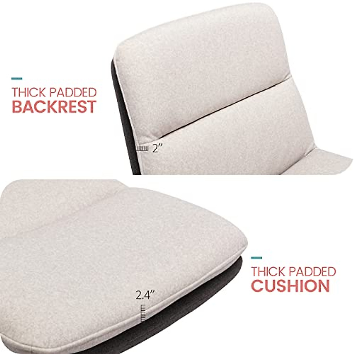 Brage Living Fabric Adjustable Bar Stool, Swivel Counter Height Barstool with Back, Armless Kitchen Bar Chair for Dining Cafe with Large Black Base (Greige)